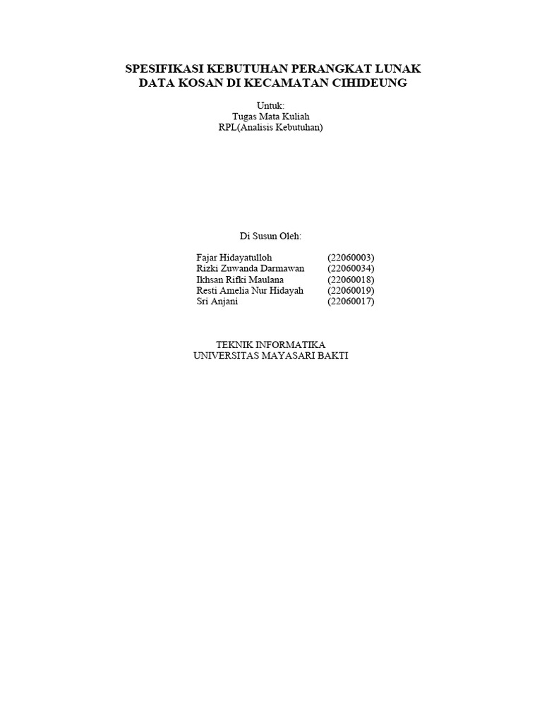 SPESIFIKASI KEBUTUHAN PERANGKAT LUNAK Kosan | PDF | Pengelolaan Keuangan & Uang | Teknologi ...