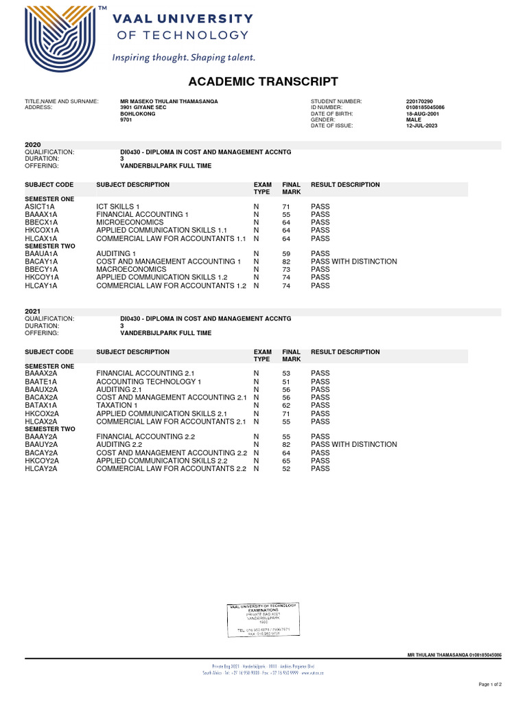 Latest Transcript 2024 | PDF | Accounting | Diploma
