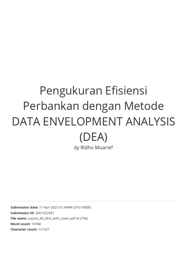 Pengukuran Efisiensi Perbankan Dengan Metode DATA ENVELOPMENT ANALYSIS (DEA) | Download Free PDF ...