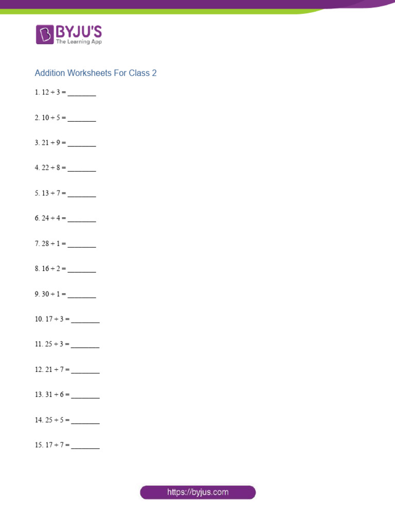 Class 2 Addition Worksheets | PDF | Business | Computers