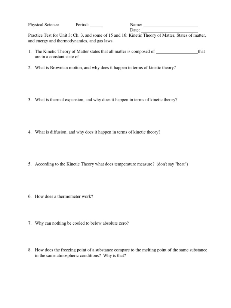 Kinetic Theory and Phase Changes Test | PDF | Gases | Melting Point