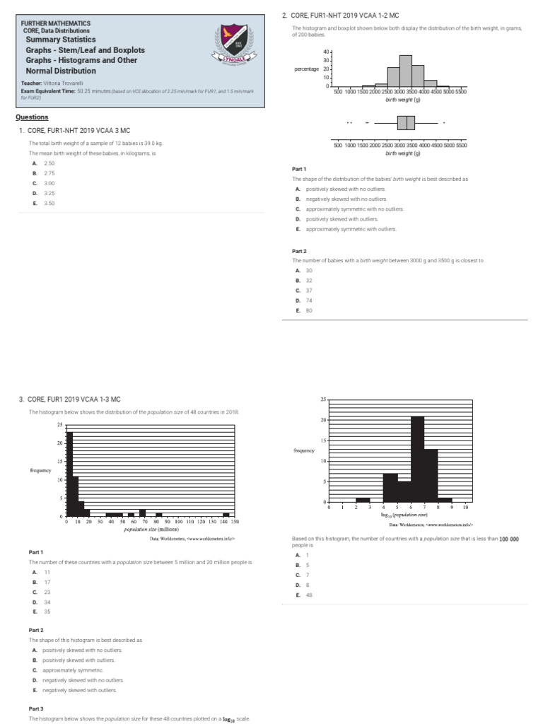 VCE General Maths Grade Distribution 2024 | PDF | Skewness | Histogram