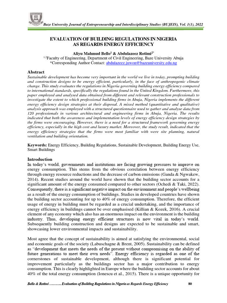 7 Evaluation of Building Regulations in Nigeria As Regards Energy Efficiency | PDF | Efficient ...