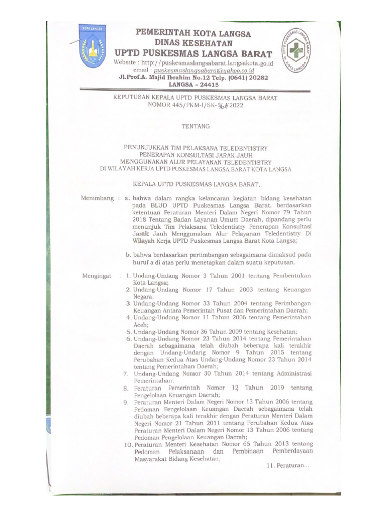 SK Teledentistry DRG - Maisarah Uptd Puskesmas Langsa Barat | PDF