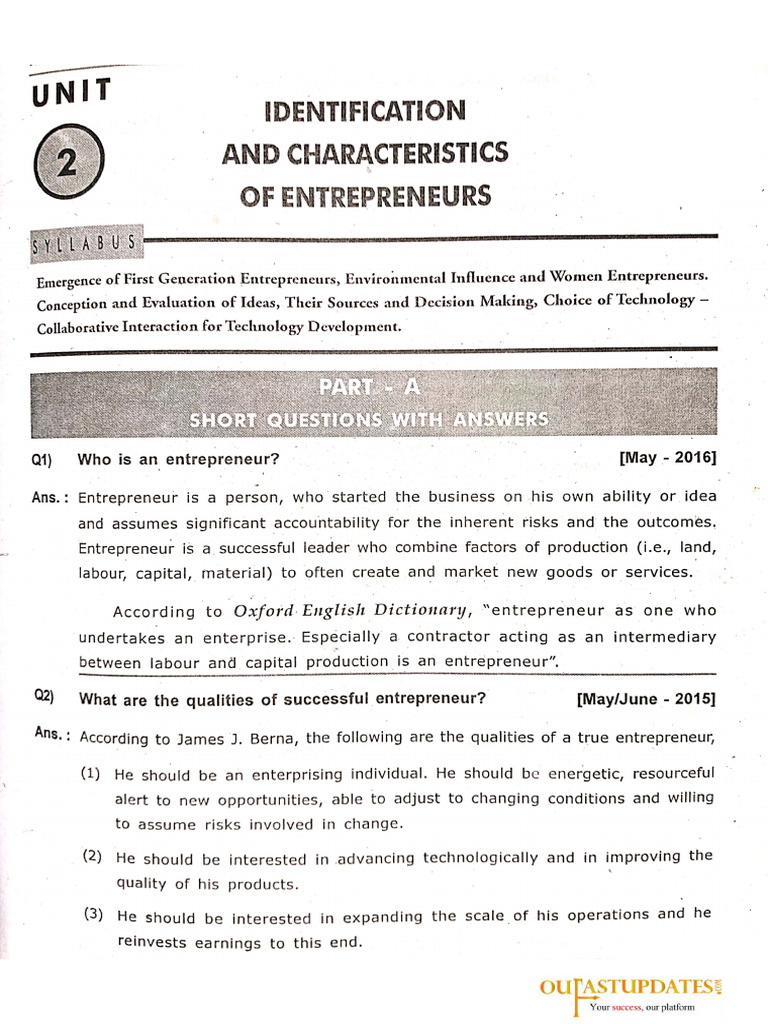 Entrepreneurship Unit 2 | PDF
