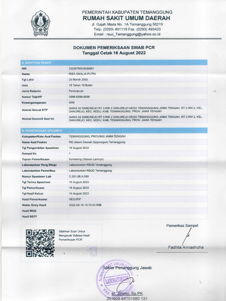Riza Amalia Putri - Hasil PCR | PDF