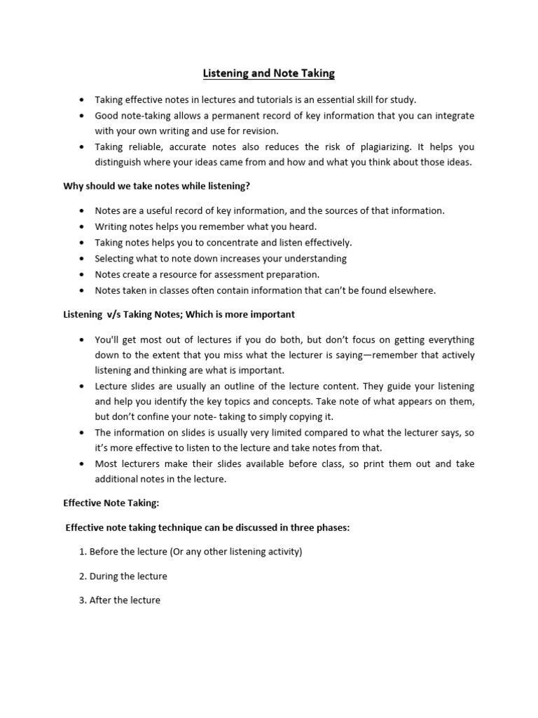 Listening and Note Taking (BAS 105) | Download Free PDF | Cognitive ...