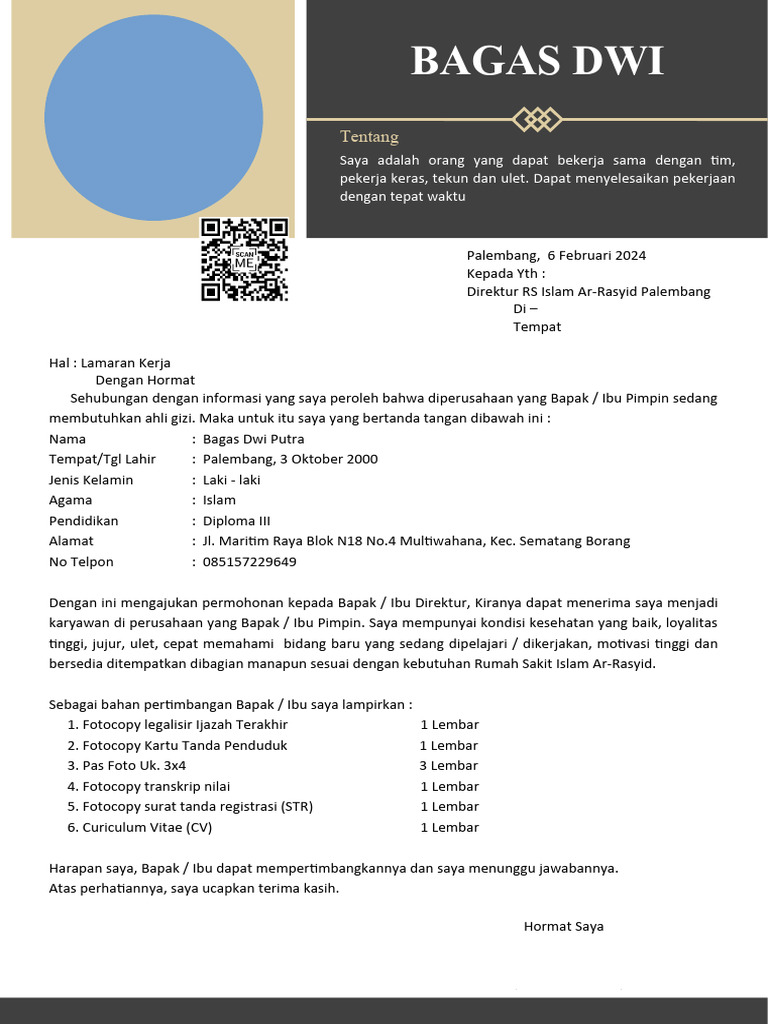 Surat Lamaran Bagas | PDF