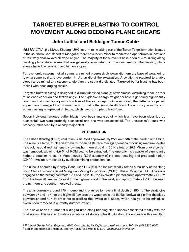 Latilla 2016 Targeted Buffer Blasting To Control Movement Along Bedding ...