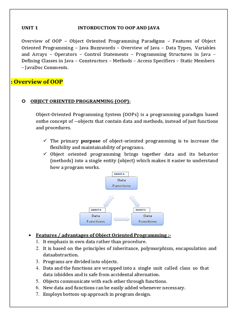 Oops Full Notes Pdf Object Oriented Programming Method Computer Programming 