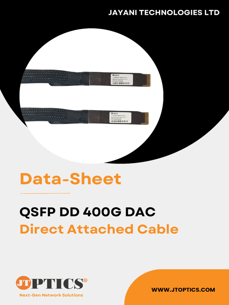 400G QSFP-DD DAC Direct Attached Data Sheet by JTOPTICS | PDF | Network ...