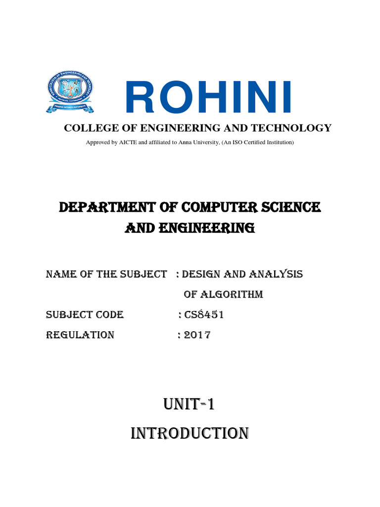 Daa Unit-1 | PDF | Algorithms | Mathematical Optimization Daa Unit-1 | PDF | Algorithms | Mathematical Optimization