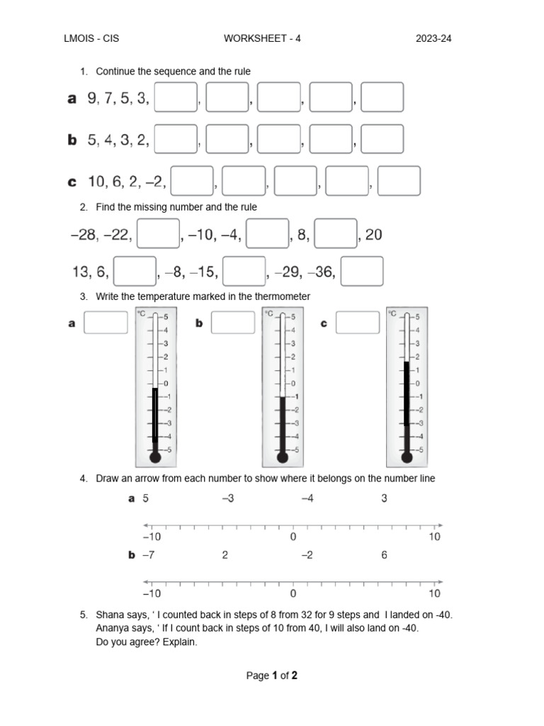 Negative Number Worksheet 2 | PDF