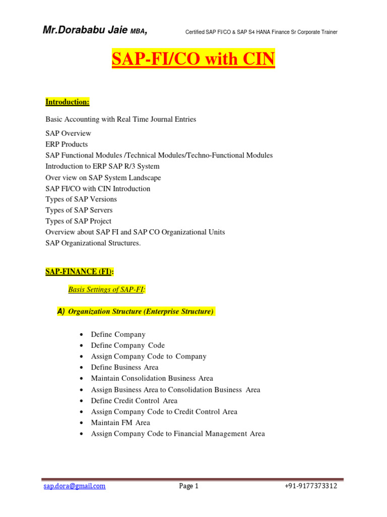 SAP-FICO - Couse Content in Detail With Advanced Topics | PDF | Invoice ...