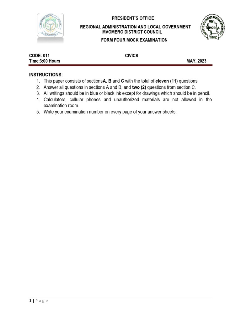 Civics Form Four Mock | PDF