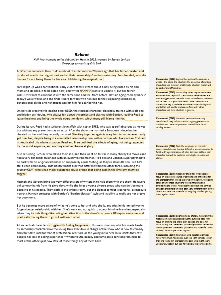 Reboot: A Comedy Series Synopsis | PDF