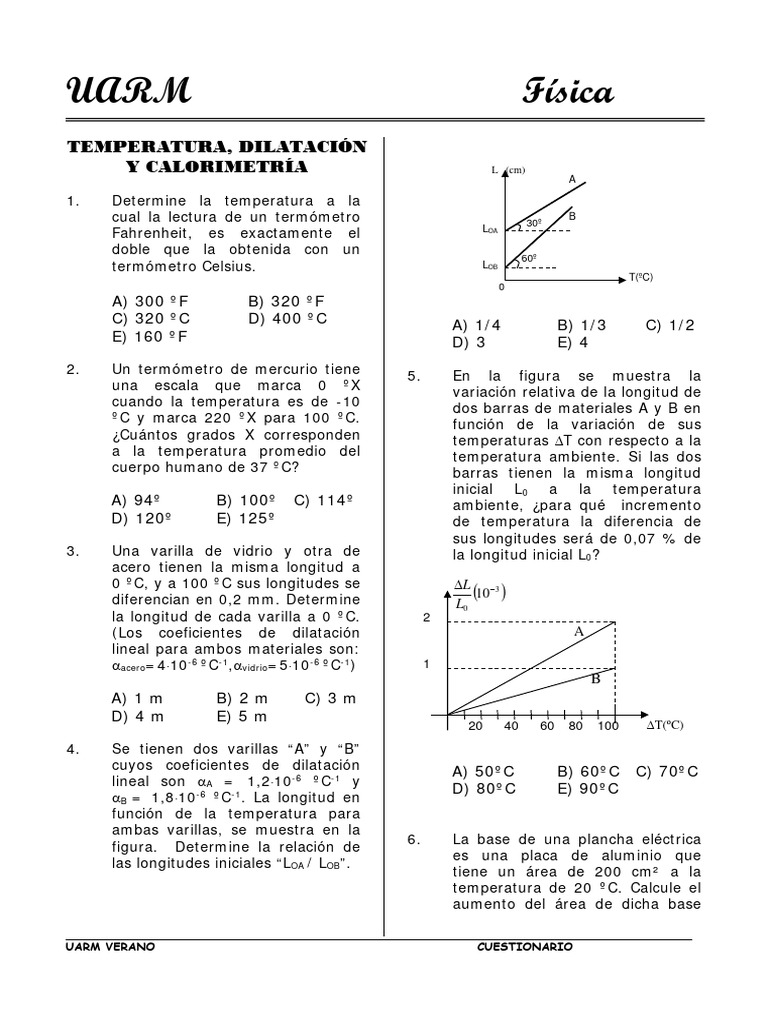 Problemas de Temperatura - Dilatacion y Calor | PDF | Fahrenheit ...