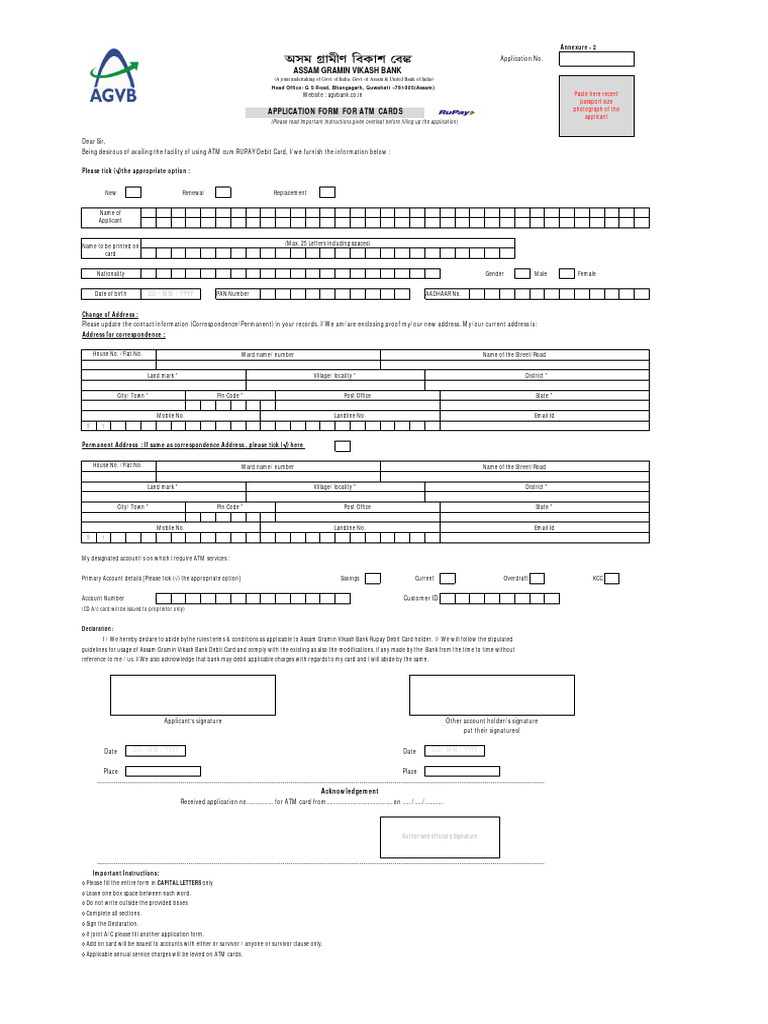 Instapdf - in Assam Gramin Vikas Bank Atm Application Form 146 | PDF | Automated Teller Machine ...