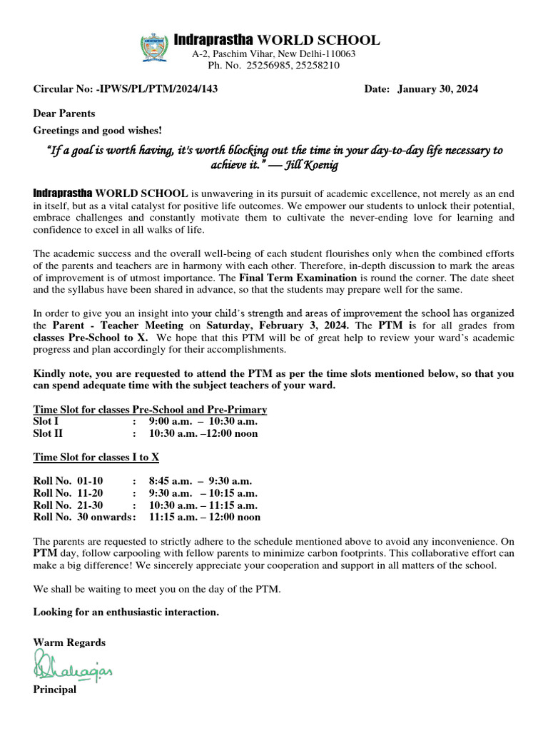 Cir of PTM For Classes PS To X (3.2.2024) ... | PDF | Preschool ...