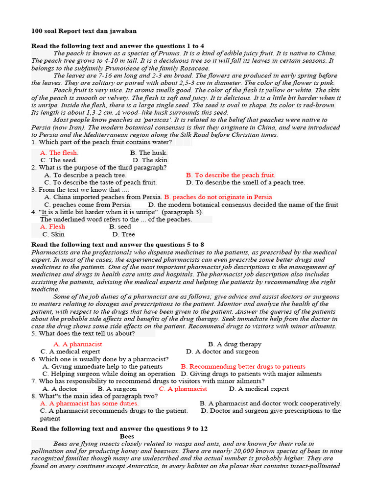 100 Report Text Questions and Answers | PDF | Komodo Dragon | Bees