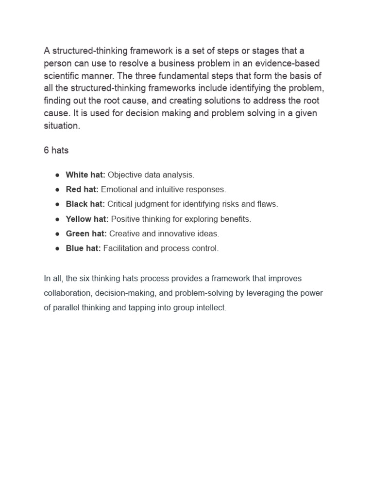 Structured Thinking and 6 Hats | PDF