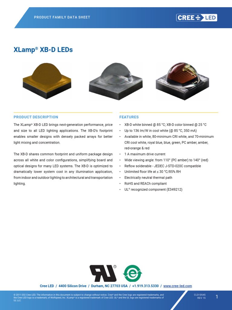 XLamp XBD | PDF | Color | Electrical Resistance And Conductance