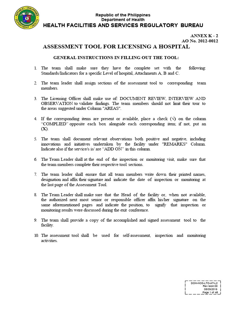 DOH Assessment Tool for Level 2 Hospitals | PDF | Medical Prescription ...