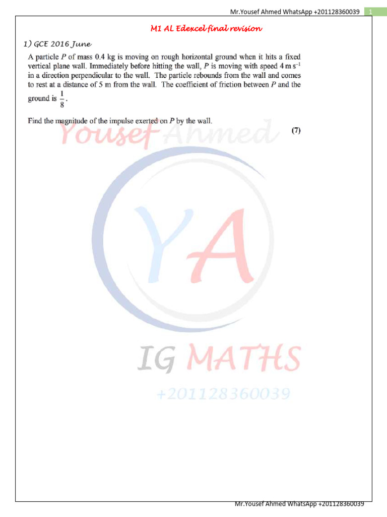 M1 AL Edexcel Final Revision | PDF | Student Assessment And Evaluation ...