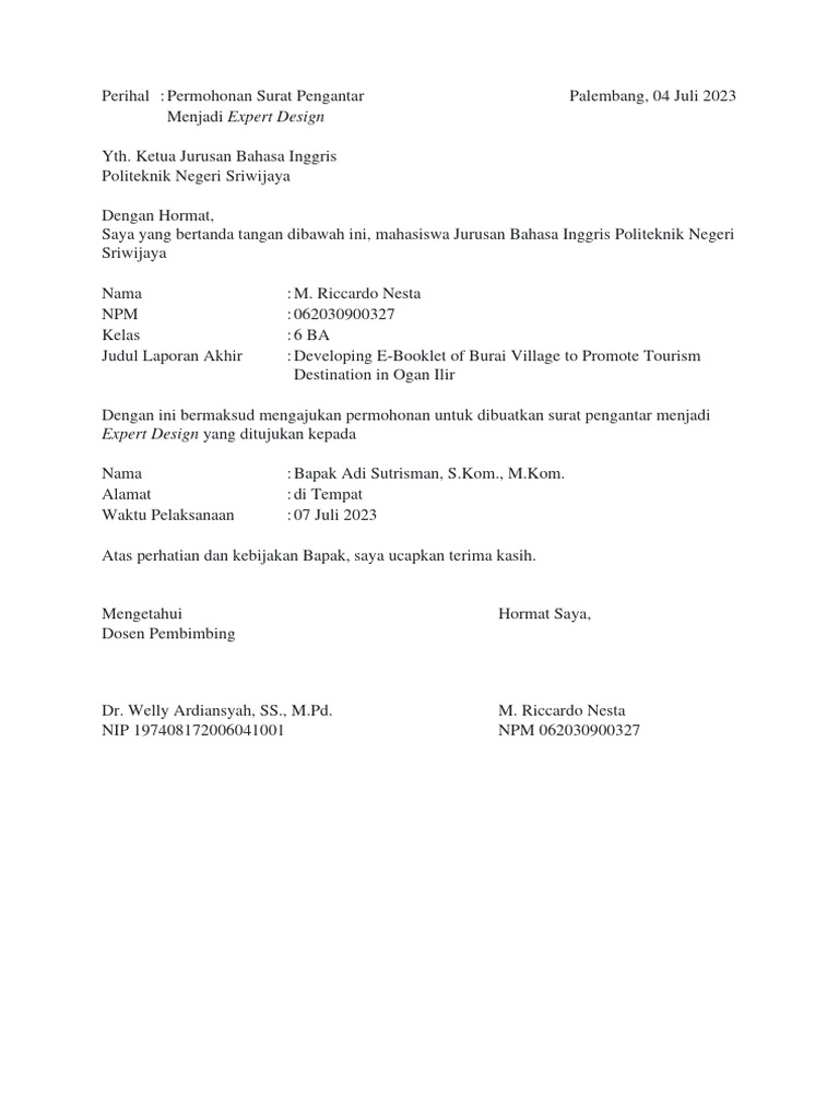 Permohonan Surat Pengantar Expert Design | PDF | Seni