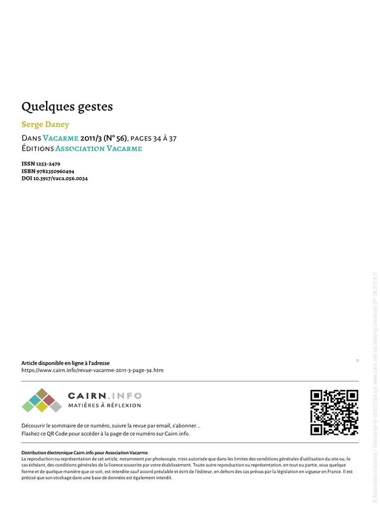 Serge Daney - "Quelques Gestes" | PDF | Tennis de table