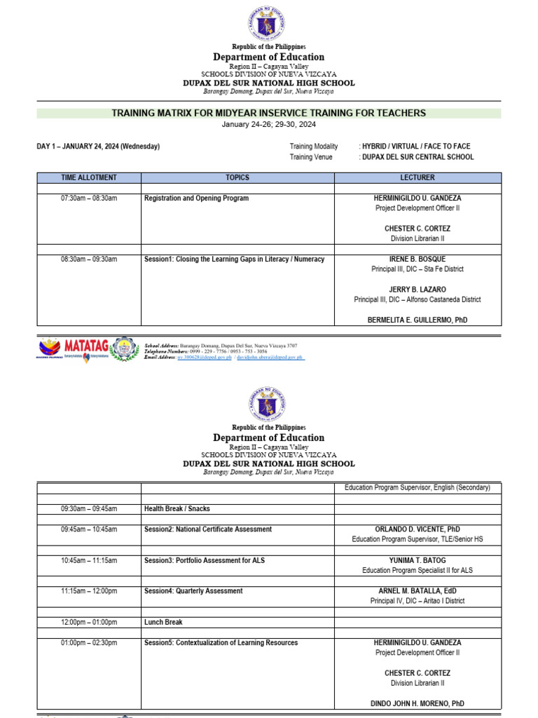 INSET 2024 Training Matrix | Download Free PDF | Differentiated ...