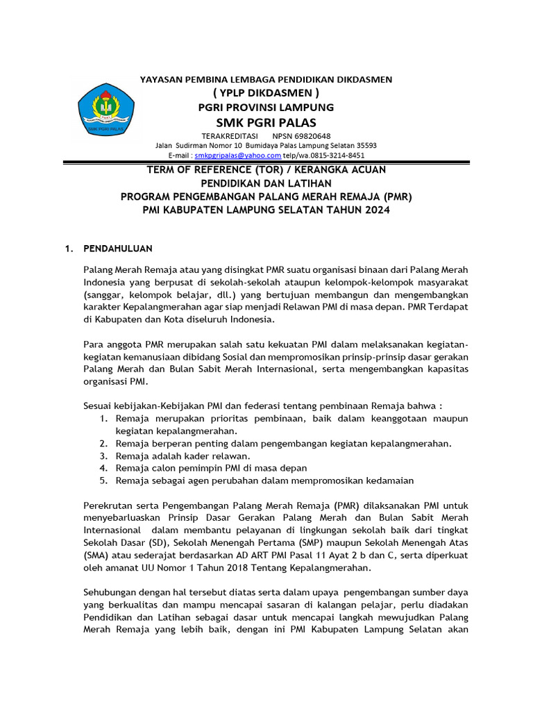 TOR - Kerangka Acuan DIKLAT Gabungan 2024 | PDF | Ilmu Sosial