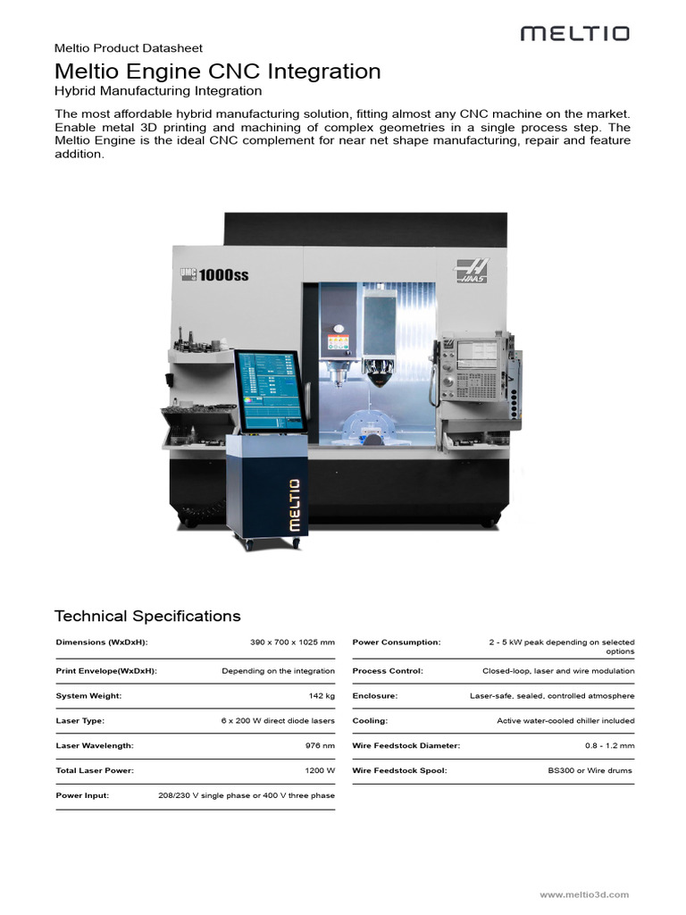 Meltio Engine CNC Technical Specifications | Download Free PDF | Wire ...