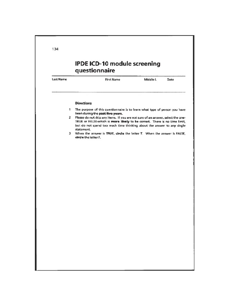ICD 10 Module - Screening Questionnaire | PDF