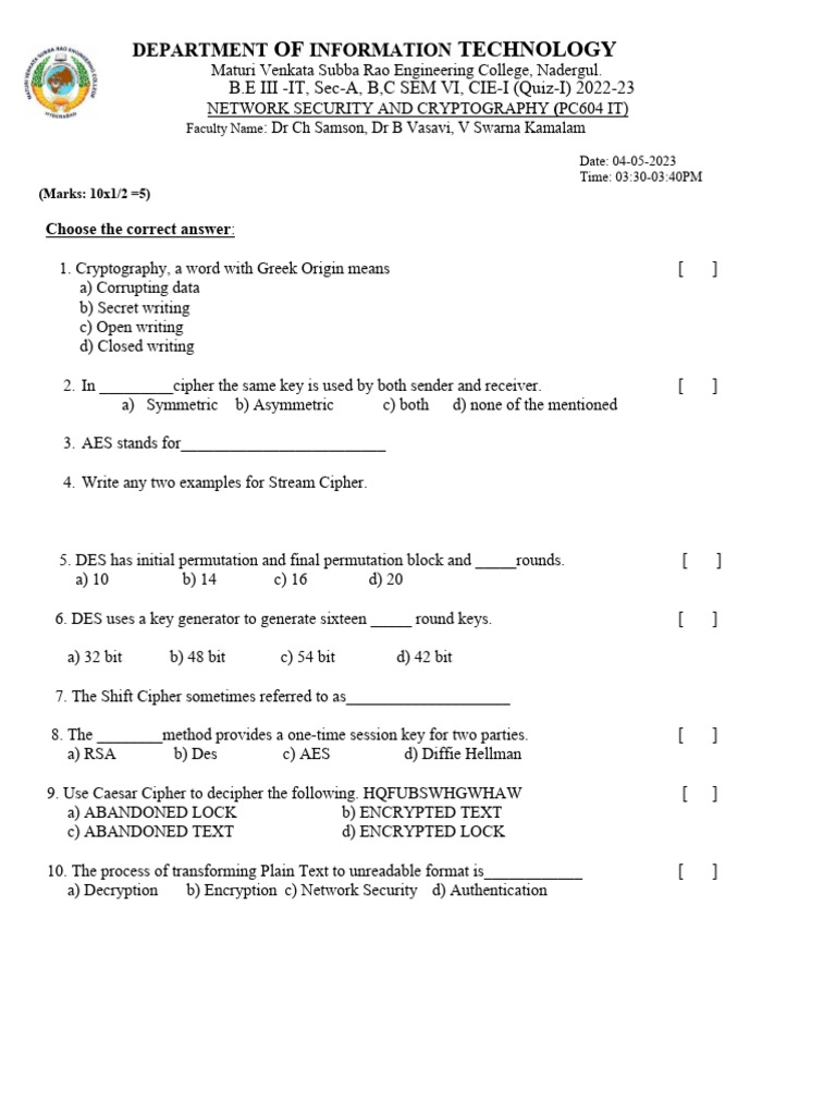 CNS Quiz Paper | PDF