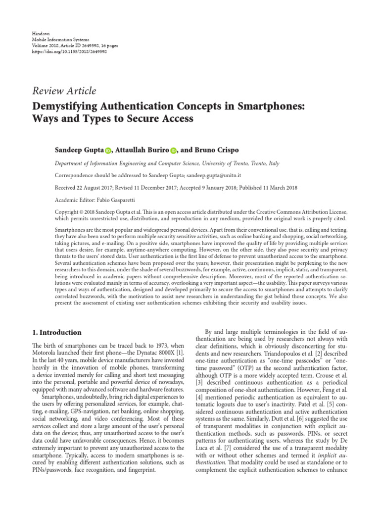 Demystifying Authentication Concepts in Smartphone | Download Free PDF | Password | Authentication
