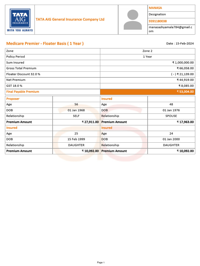 TATA AIG Medicare Premier Insurance Plans | PDF | Insurance | Organ ...