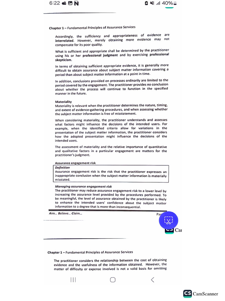 Chapter One Audit & Assurance Principles | PDF