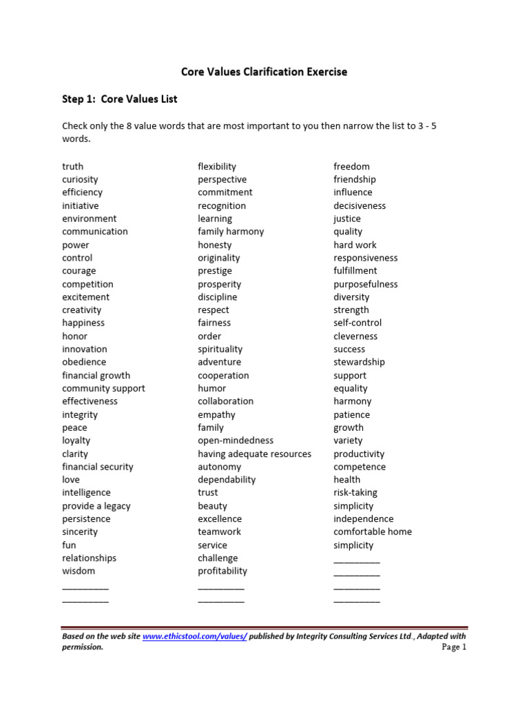 Core-Values-Exercise Integrity Consulting Services | Download Free PDF ...