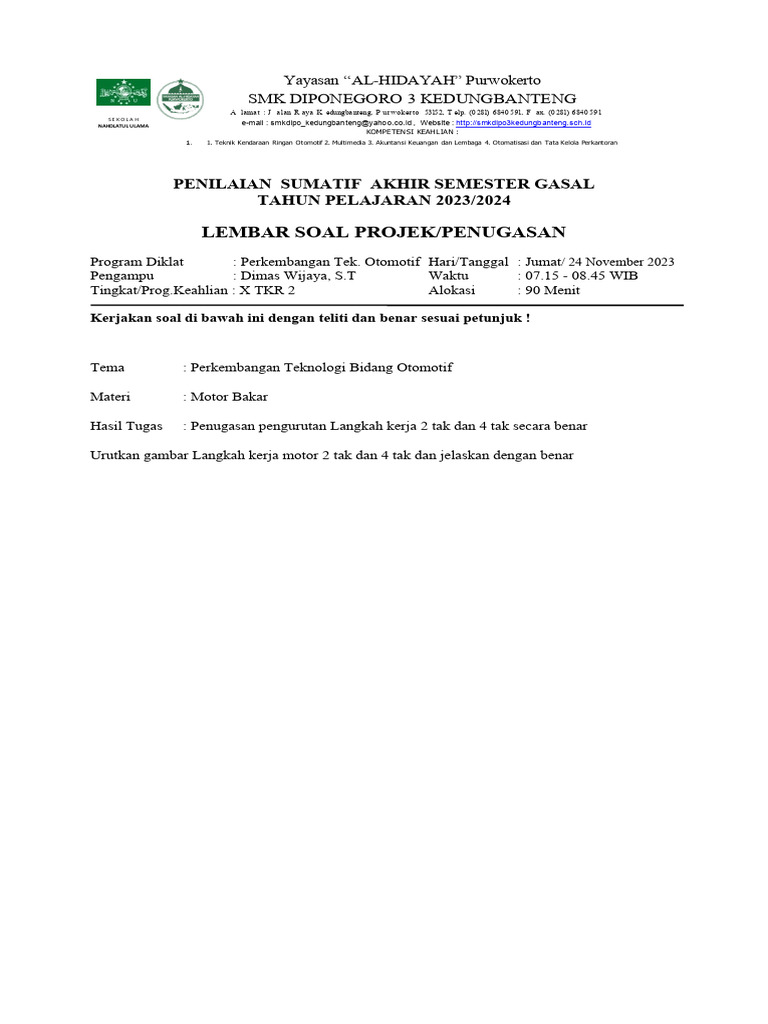 Soal Perkembangan Teknologi Bid Otomotif X TKR 2 | PDF