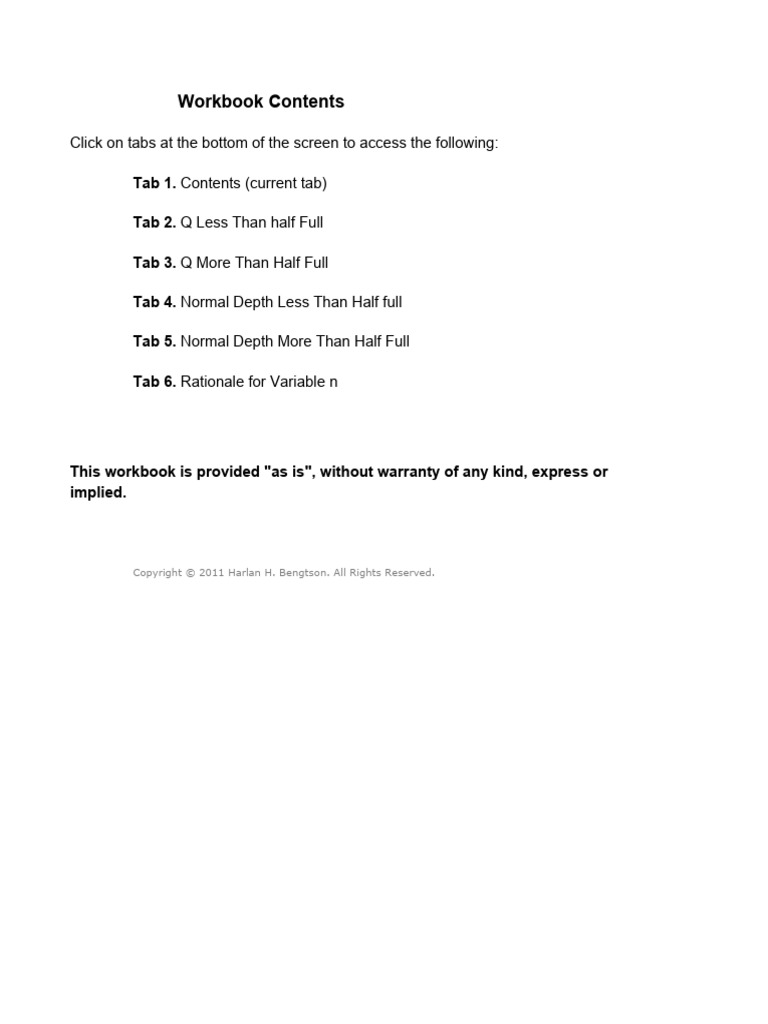 Partially Full Pipe Flow Calculations Spreadsheet 2548 | PDF | Chemical ...