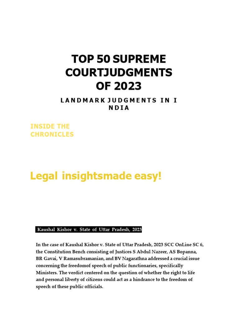 Top 50 Landmark Judgments of 2023 | PDF | Supreme Court Of India | Justice