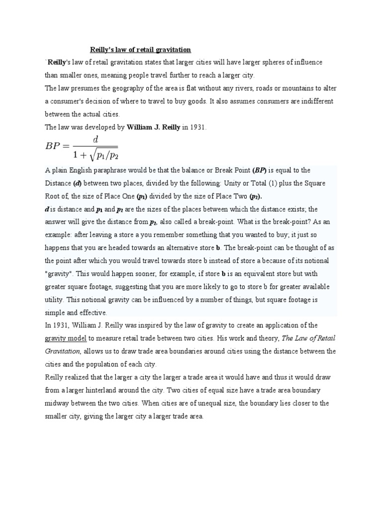 Reilly's Law of Retail Gravitation | PDF | Retail | Gravity