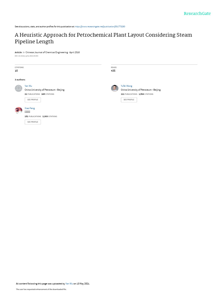 A Heuristic Approach For Petrochemical Plant Layout Considering Steam Pipeline Length | PDF ...