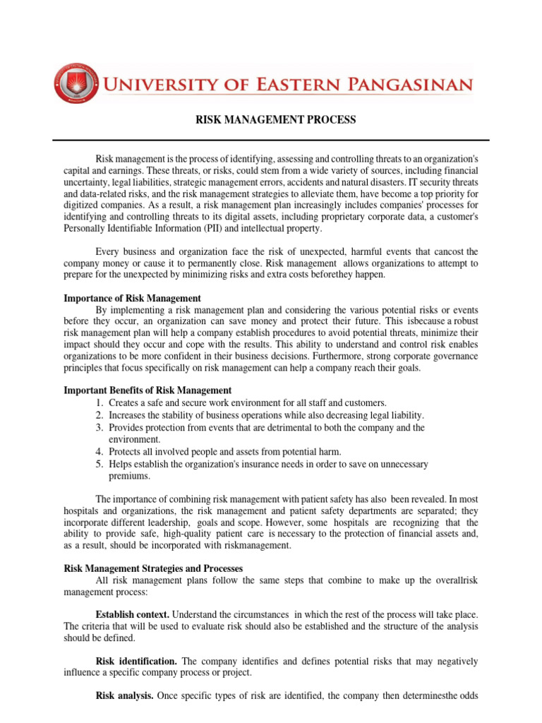 Lecture Notes Risk Management Process Download Free Pdf Risk