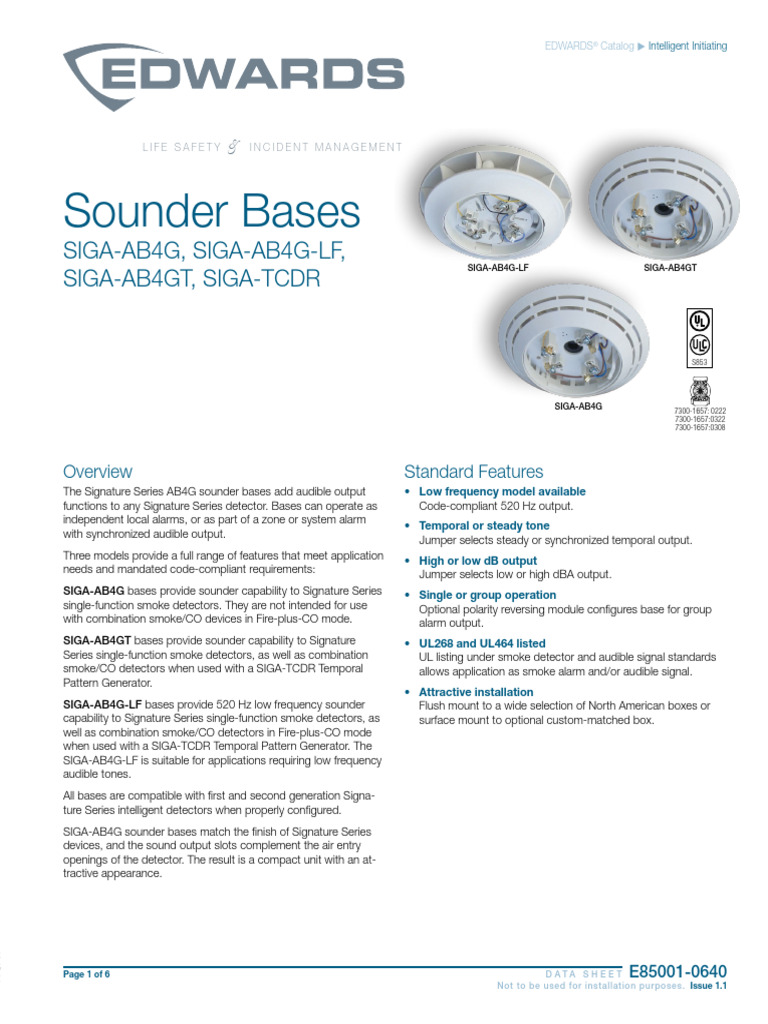 E85001-0640 - Sounder Bases For Intelligent Detectors - PDF SONORA ...