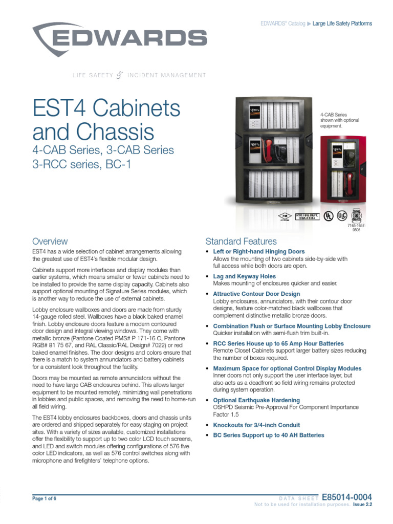 E85014-0004 -- EST4 Cabinets and Chassis | PDF | Door | Network Switch