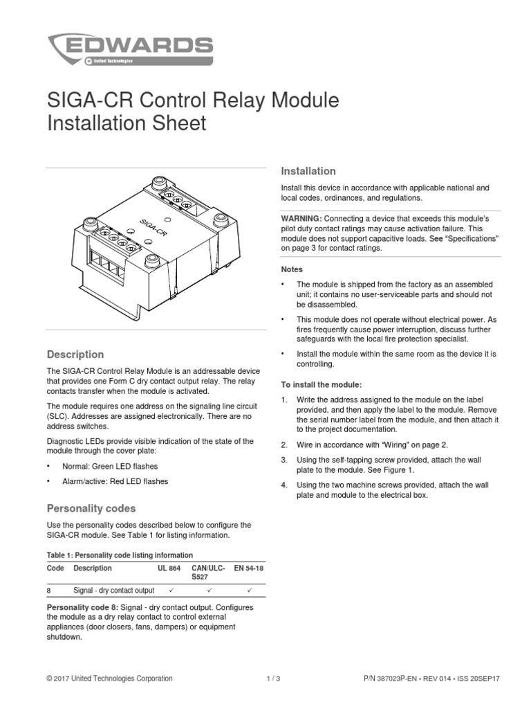 SIGA-CR Control Relay Module Guide | PDF | Relay | Electrical Wiring