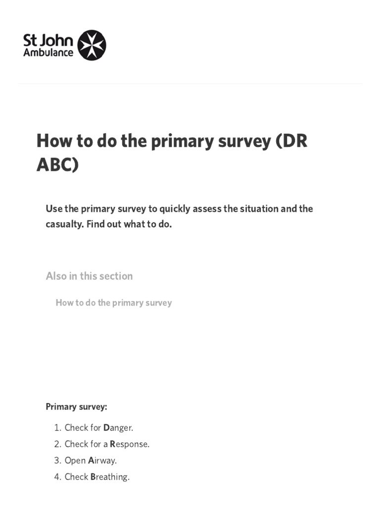 How To Do The Primary Survey and DR ABC - First Aid Advice - ST John Ambulance | Download Free ...