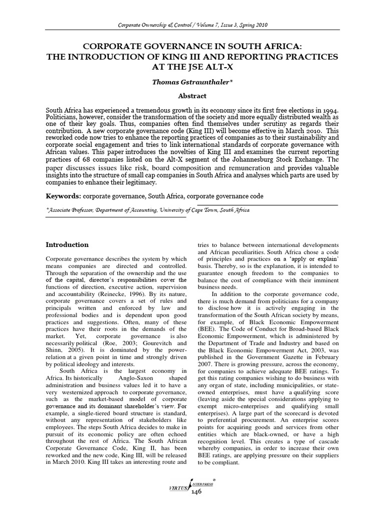 King III Corporate Governance in South Africa | PDF | Corporate ...